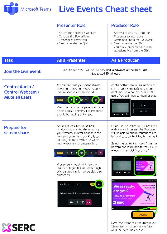 Teams Live Event Cheat Sheet - SERC